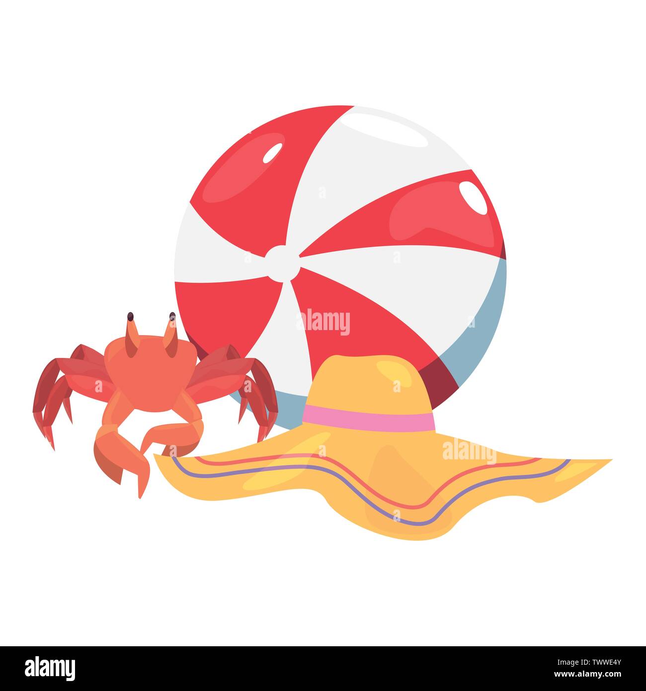 summer time holiday crab beachball hat vector illustration Stock Vector ...