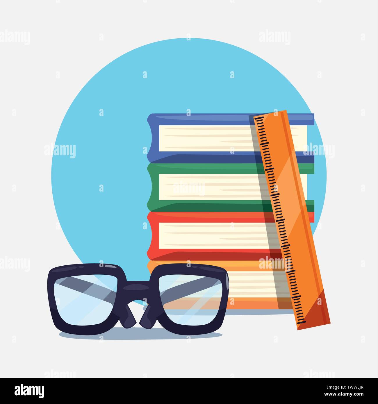 back to school supplies book ruler glasses vector illustration Stock ...