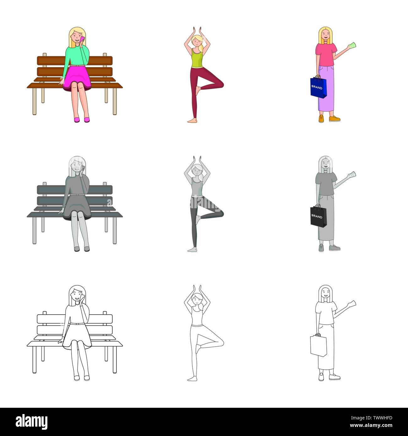 Vector illustration of posture and mood symbol. Collection of posture ...