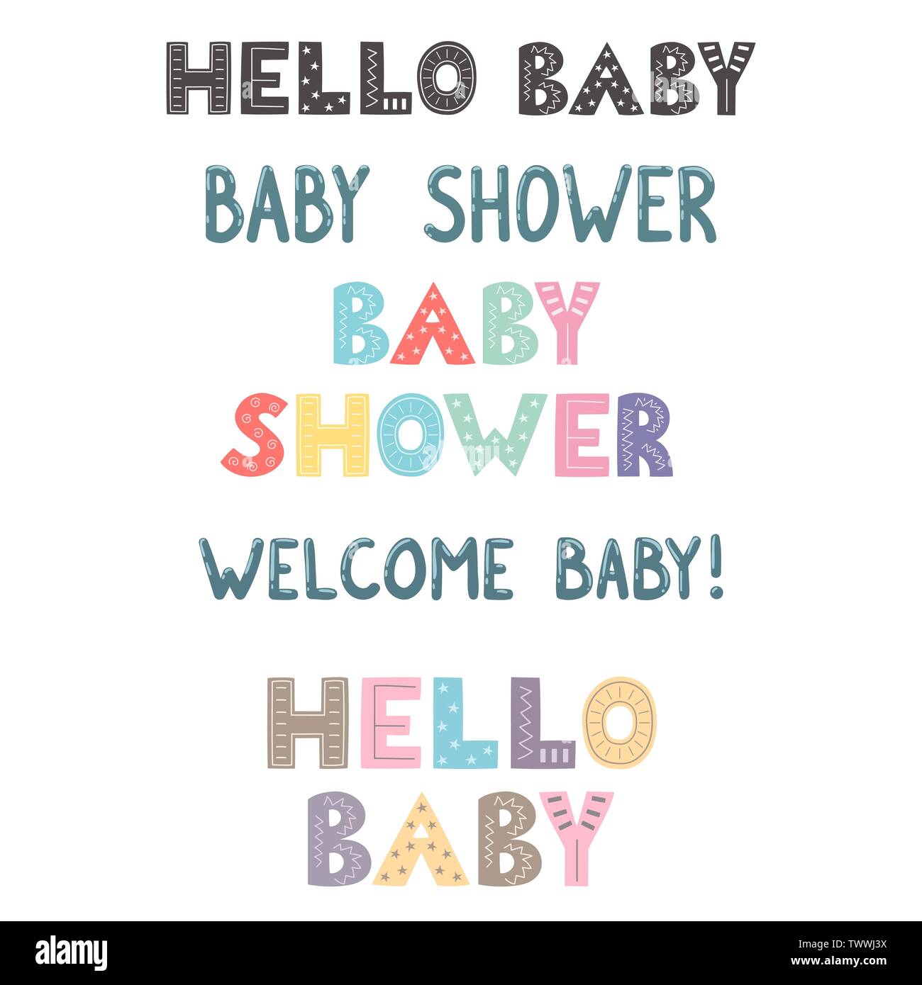 Baby shower hand drawn lettering collection. Vector illustration Stock ...