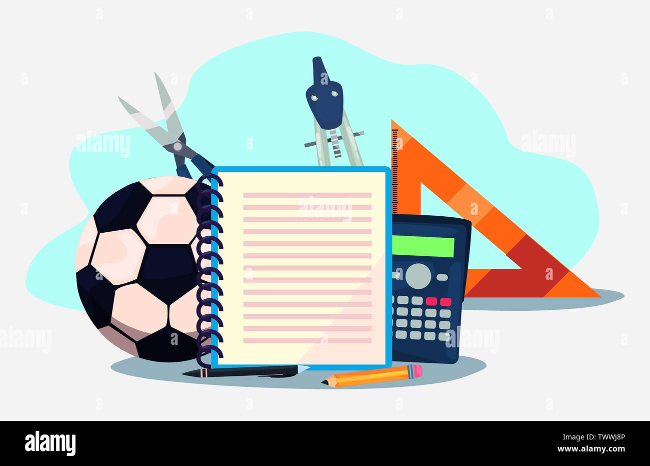 notebook calculator scissors compass ruler back to school supplies ...