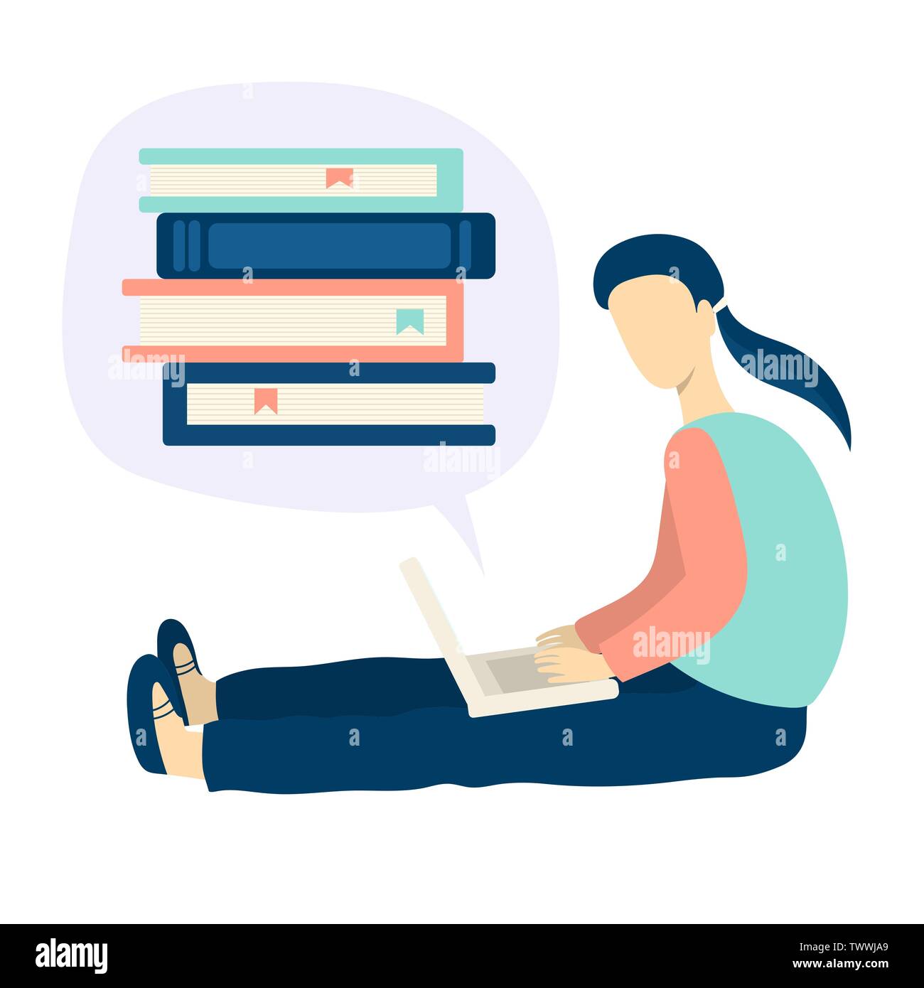 Man learning on laptop in flat style. Online education vector ...