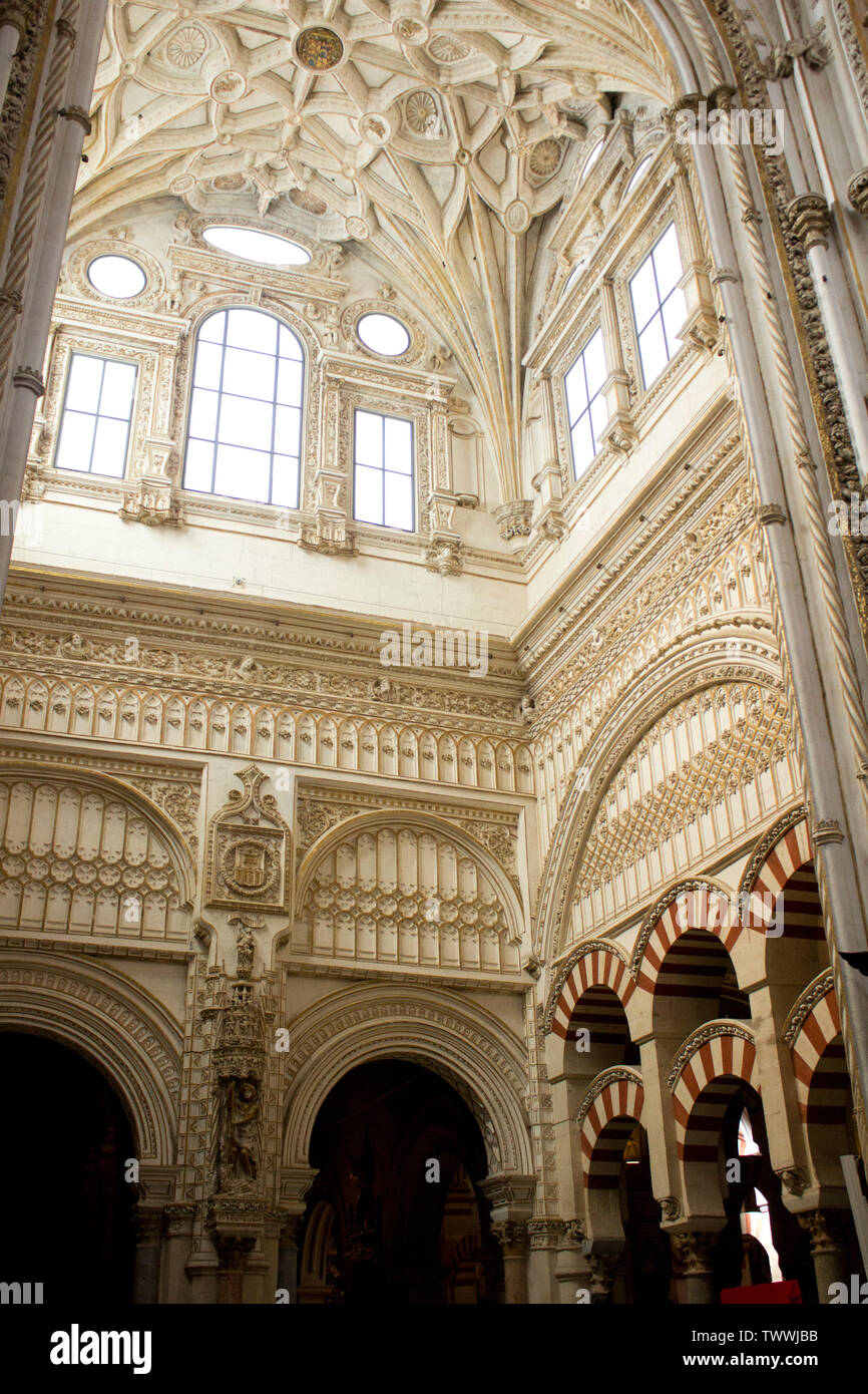 The Mosque/Cathedral of Cordoba, Spain. Christian room in Baroque style ...