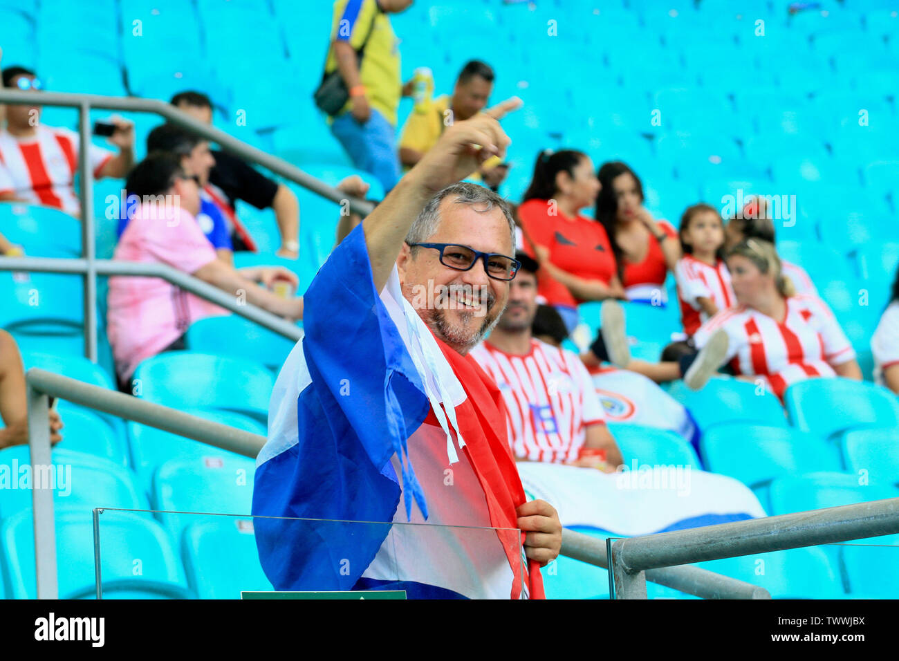 Salvador, Brazil. 23rd June, 2019. Paraguay fans during a match between ...