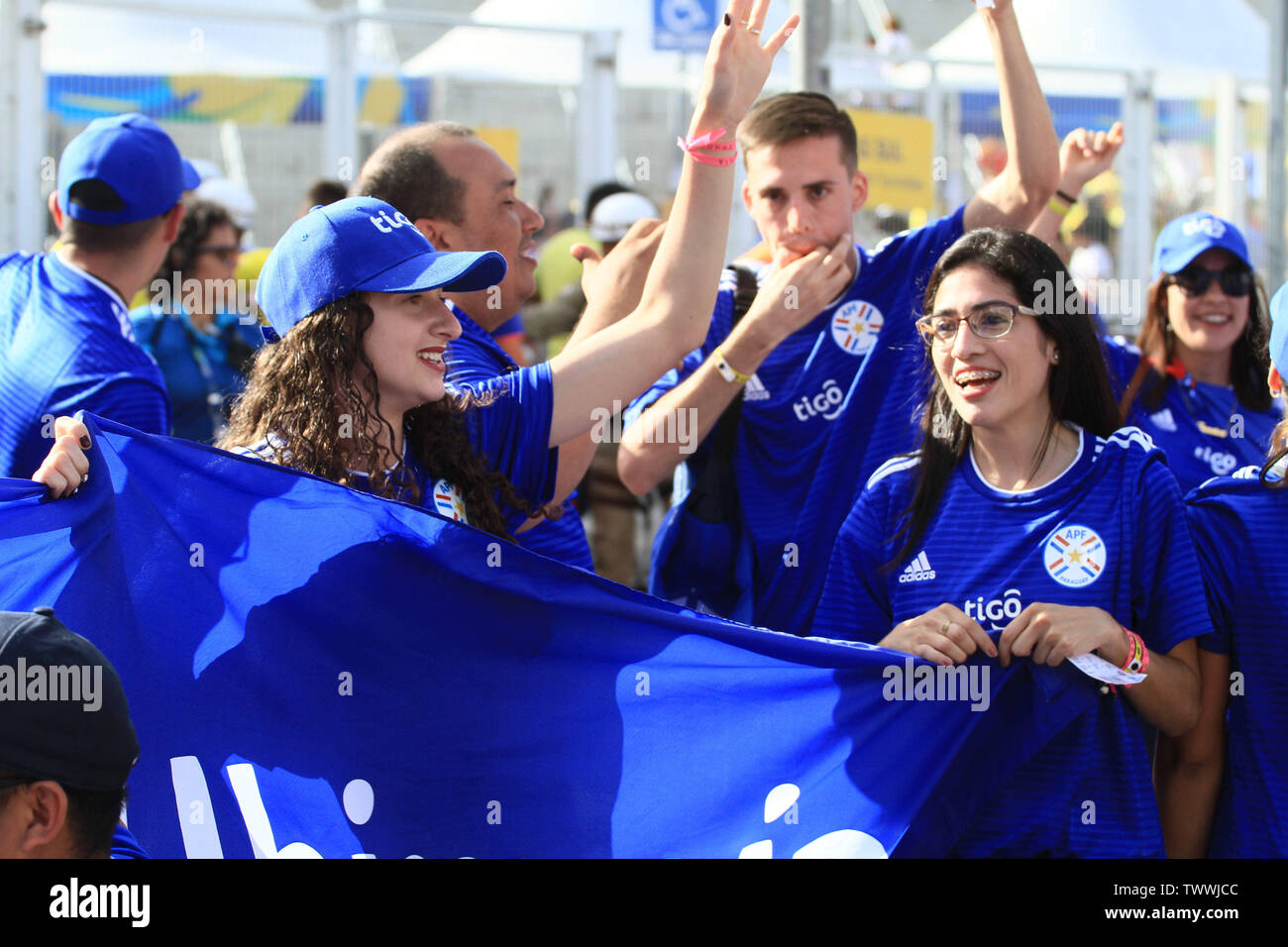 Salvador, Brazil. 23rd June, 2019. Animated Paraguayan fans at the ...