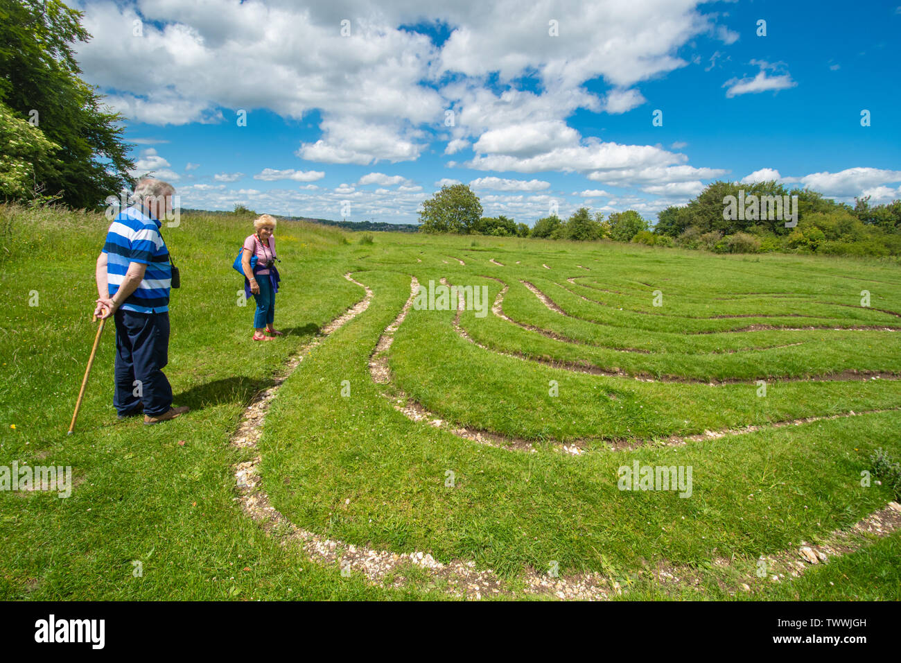 The mizmaze (miz maze, miz-maze), a historic turf maze, on top of St ...