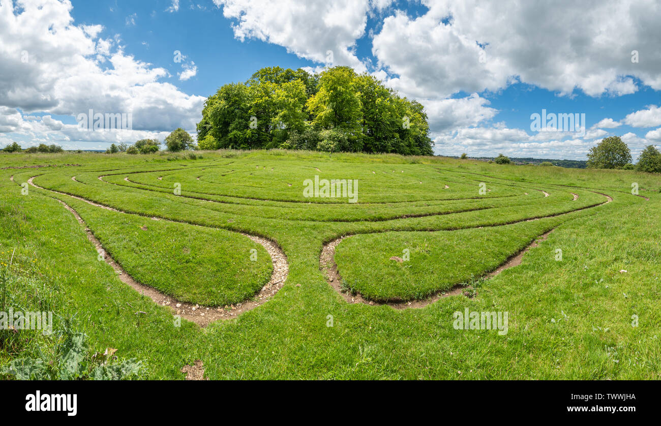 The mizmaze (miz maze, miz-maze), a historic turf maze, on top of St ...