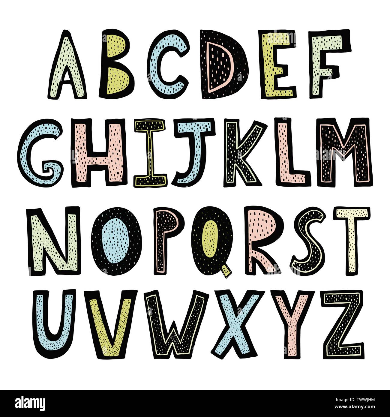 Funny hand drawn alphabet. Poster with hand drawn letters in ...