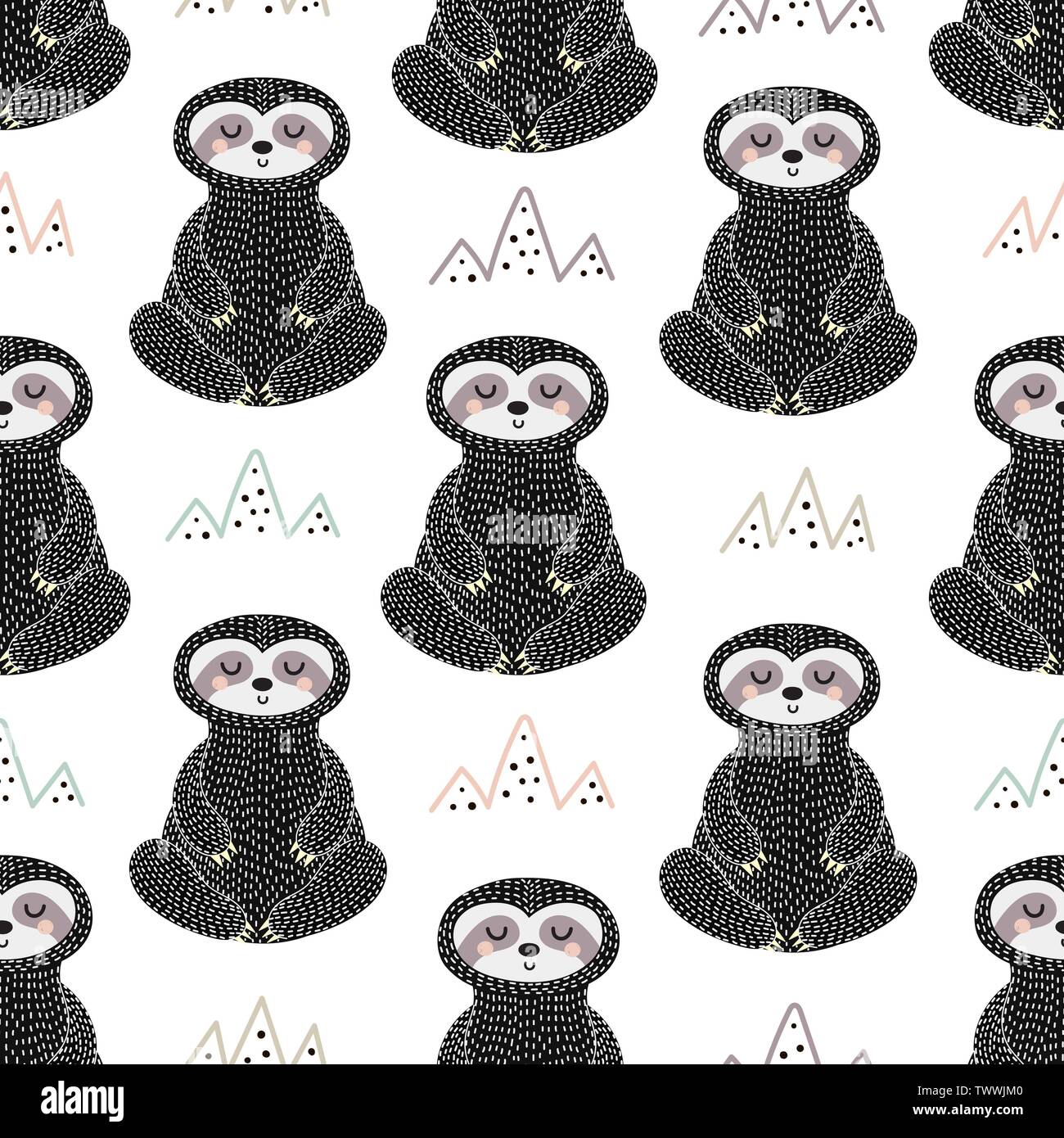 Meditating sloth seamless pattern. Sleepy background. Vector ...