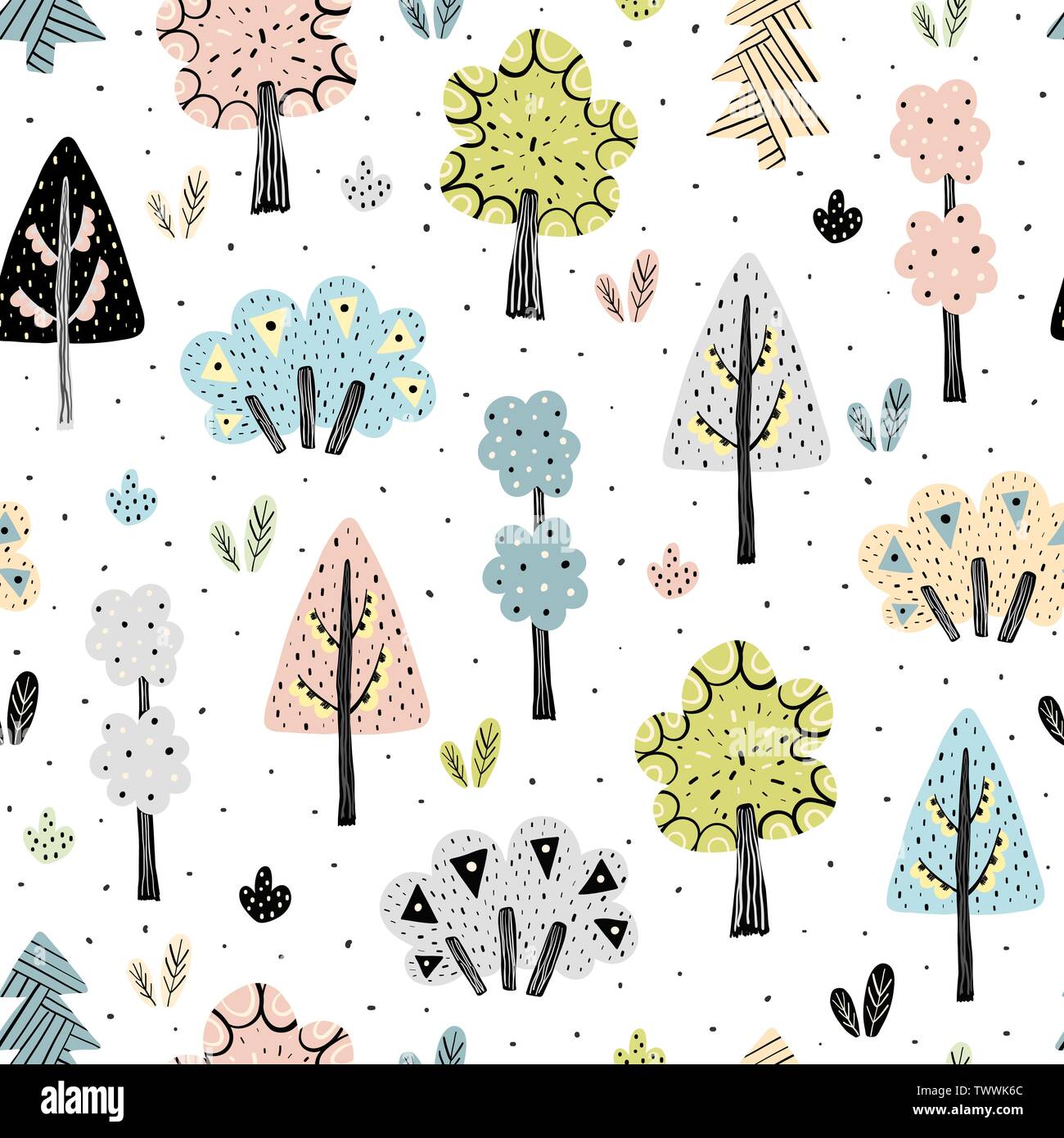 Amazing forest seamless pattern in scandinavian style. Vector ...