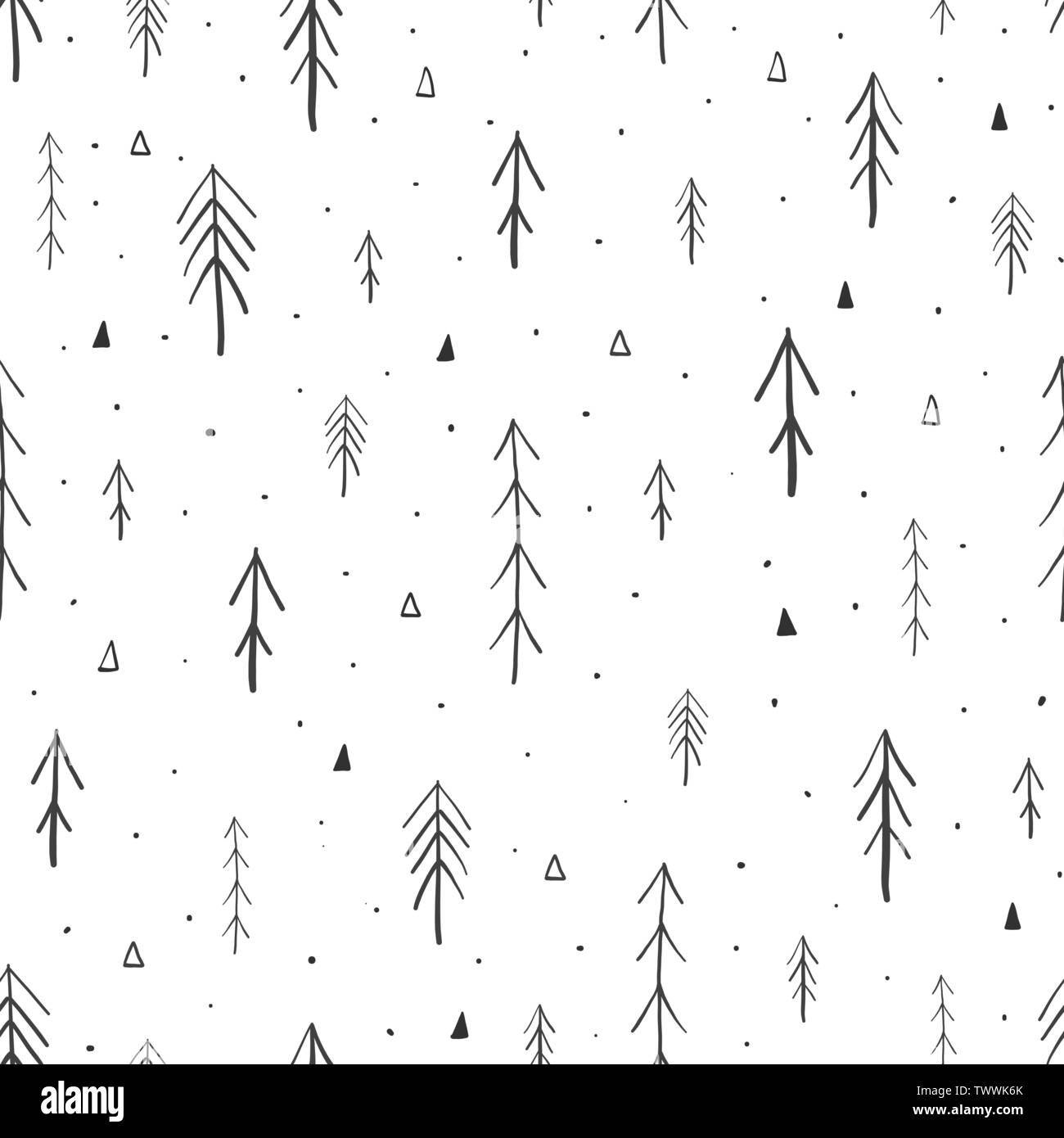 Hand drawn forest seamless pattern. Vector illustration Stock Vector ...