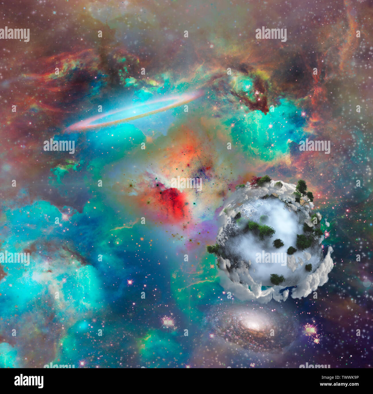 Abstract exoplanet. Nebulae, stars, galaxies. Vivid colors Stock Photo ...