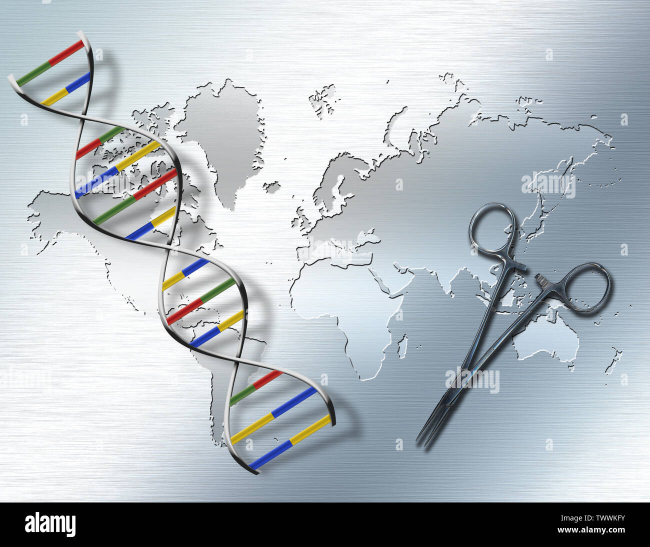 World Genetic. DNA strand and surgery tool Stock Photo - Alamy
