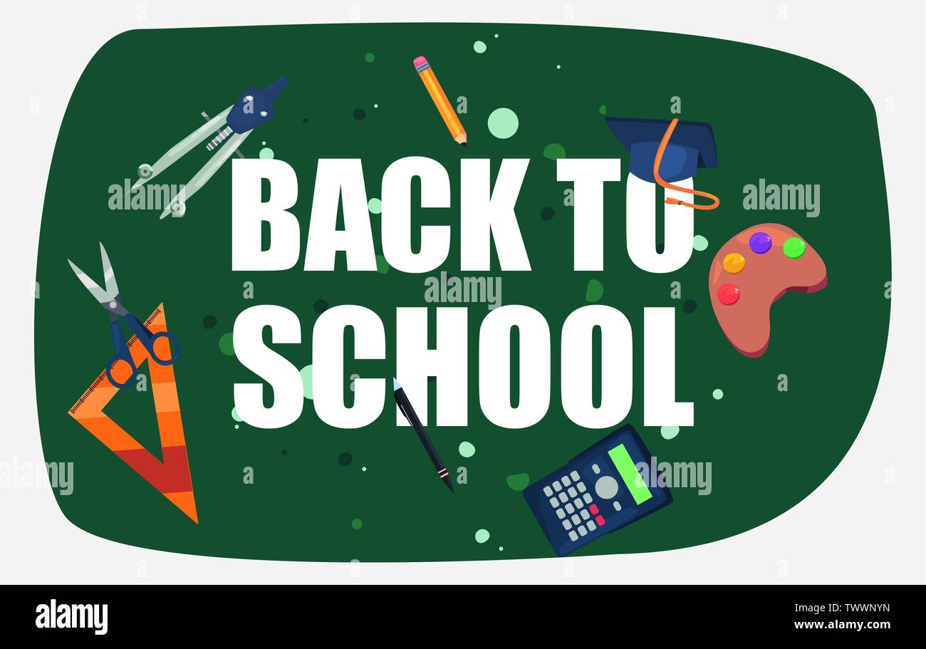 back to school supplies badge ruler scissors compass calculator vector ...