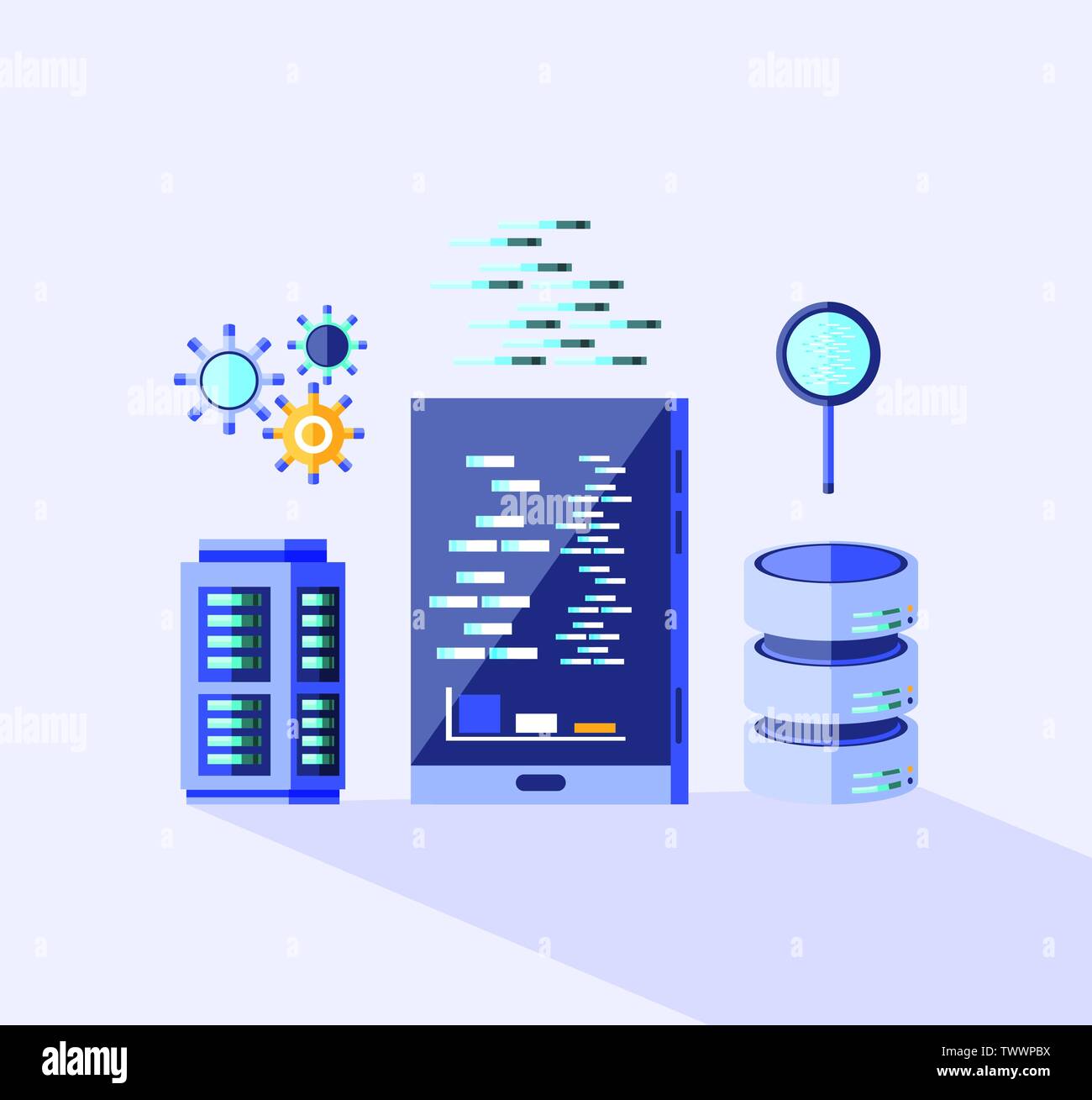 Big data design, Web hosting data center security system and technology theme Vector ...