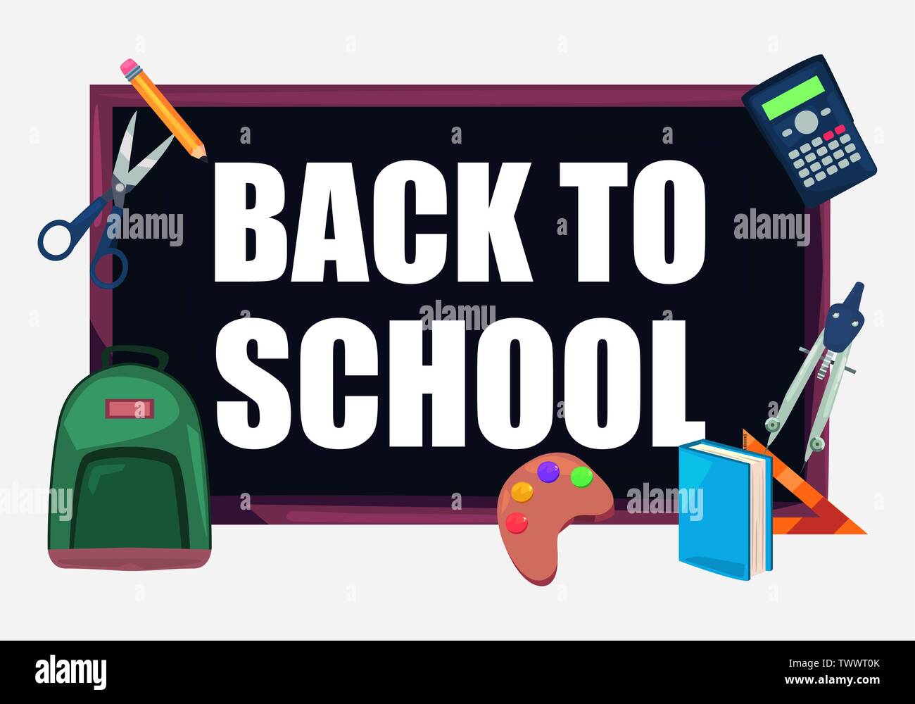 blackboard bag scissors calculator ruler back to school supplies vector ...