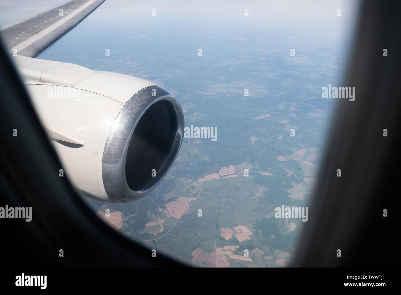 View from the porthole window on a board an airbus for your travel ...