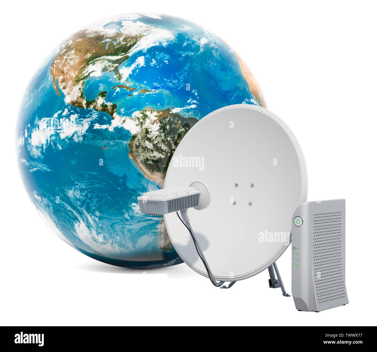 Global Satellite Internet access concept. Communication satellite dish ...