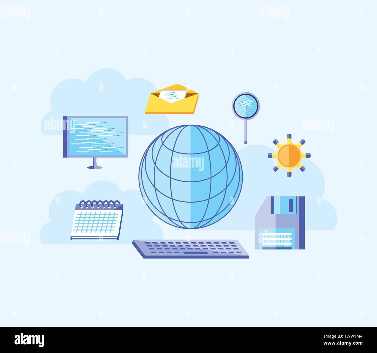 Big data design, Web hosting data center security system and technology theme Vector ...