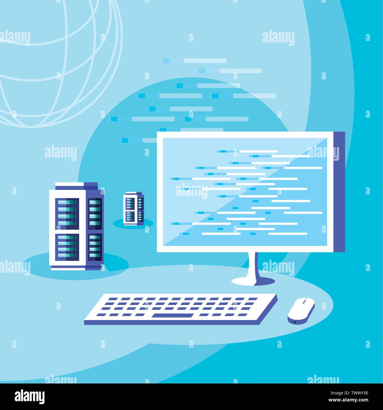 Big data design, Web hosting data center security system and technology theme Vector ...