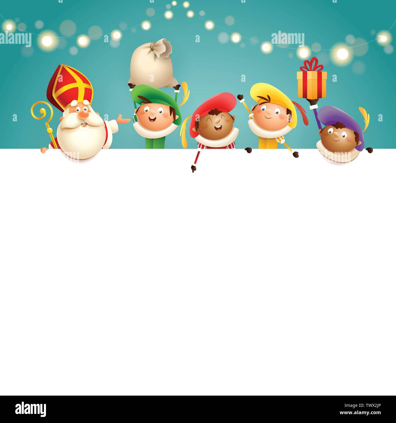 Saint Nicholas and helpers Zwarte Piets on board - happy cute ...