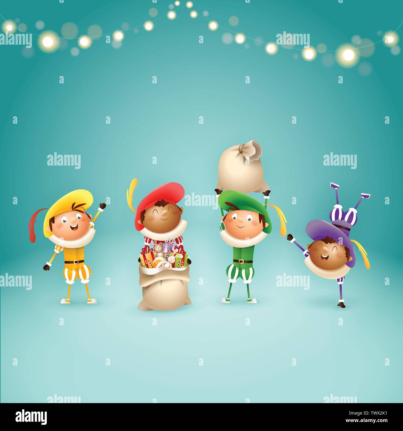 Four Dutch Sinterklaas helpers Zwart Piets - celebrate holidays ...