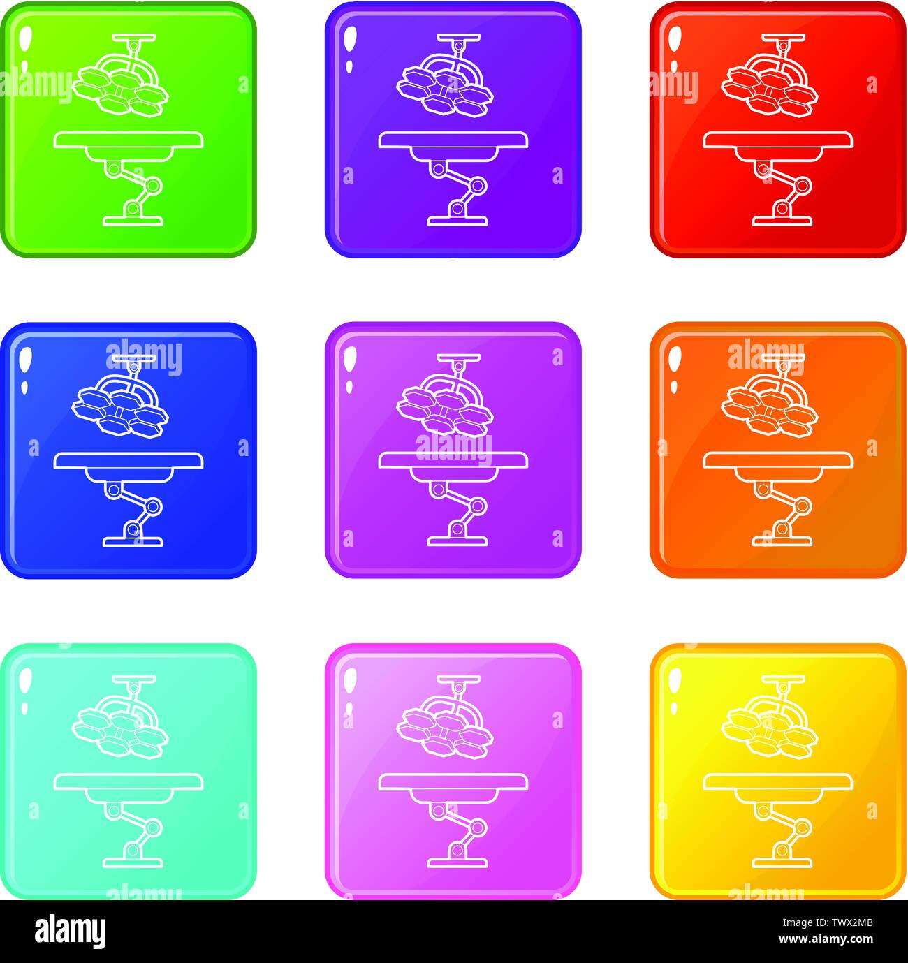 Operating table and lamp icons set 9 color collection Stock Vector ...