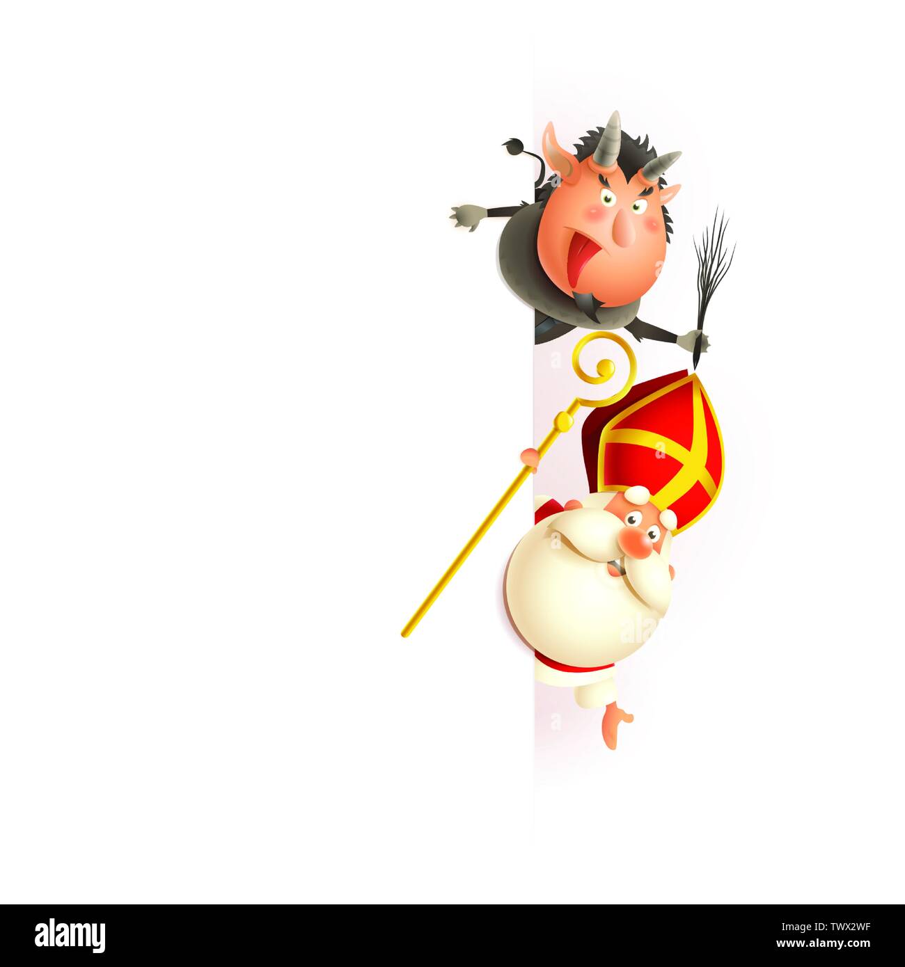 Saint Nicholas and Krampus behind board - Central European traditional ...