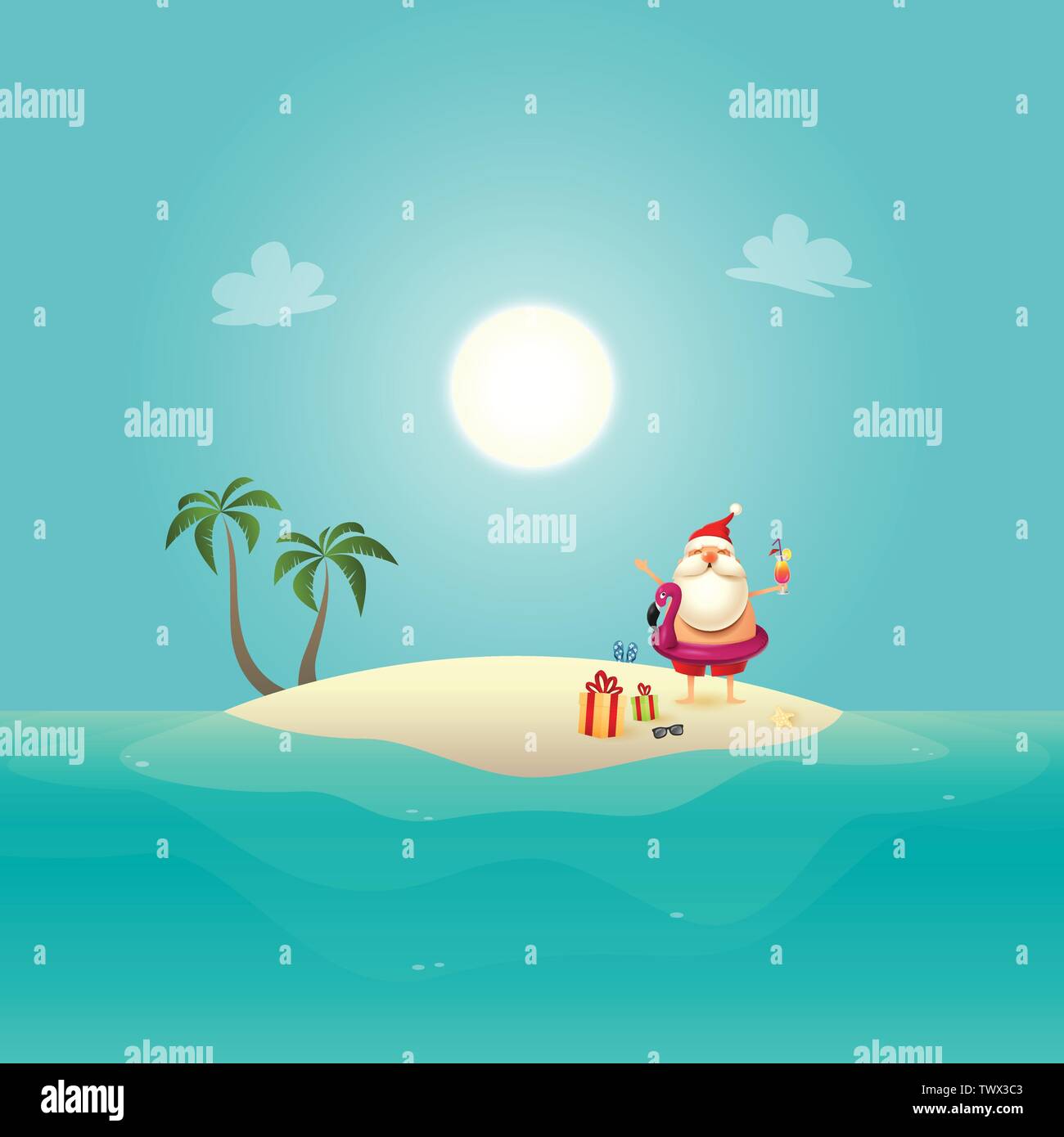 Santa Claus with inflatable swim float on siland celebrate summer ...