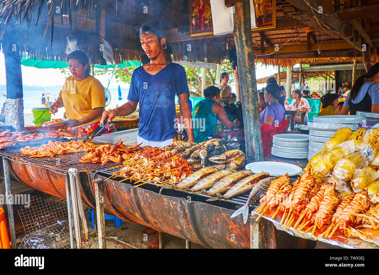 PHUKET, THAILAND - MAY 1, 2019: The open air kitchen of small beach ...