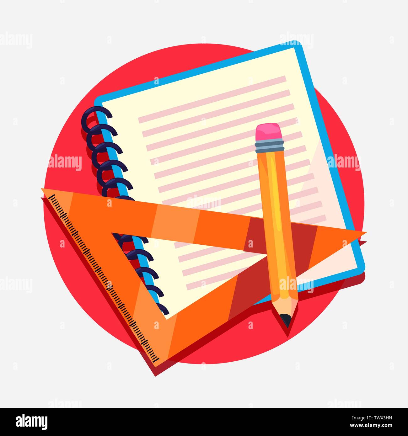 notebook pencil ruler back to school supplies vector illustration Stock ...