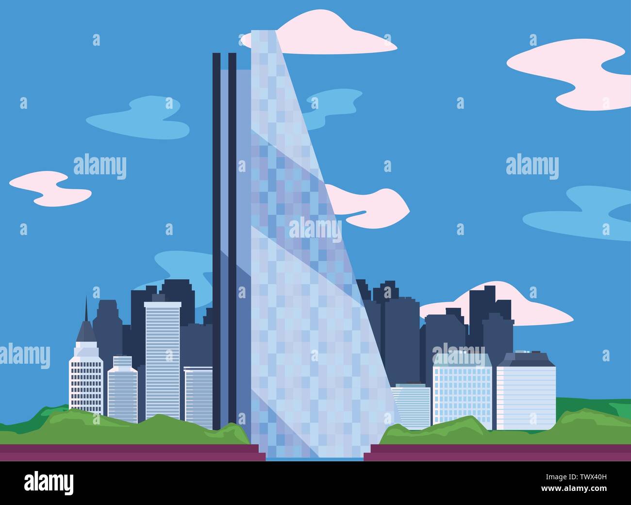 skyscraper urban city town sky background vector illustration Stock ...