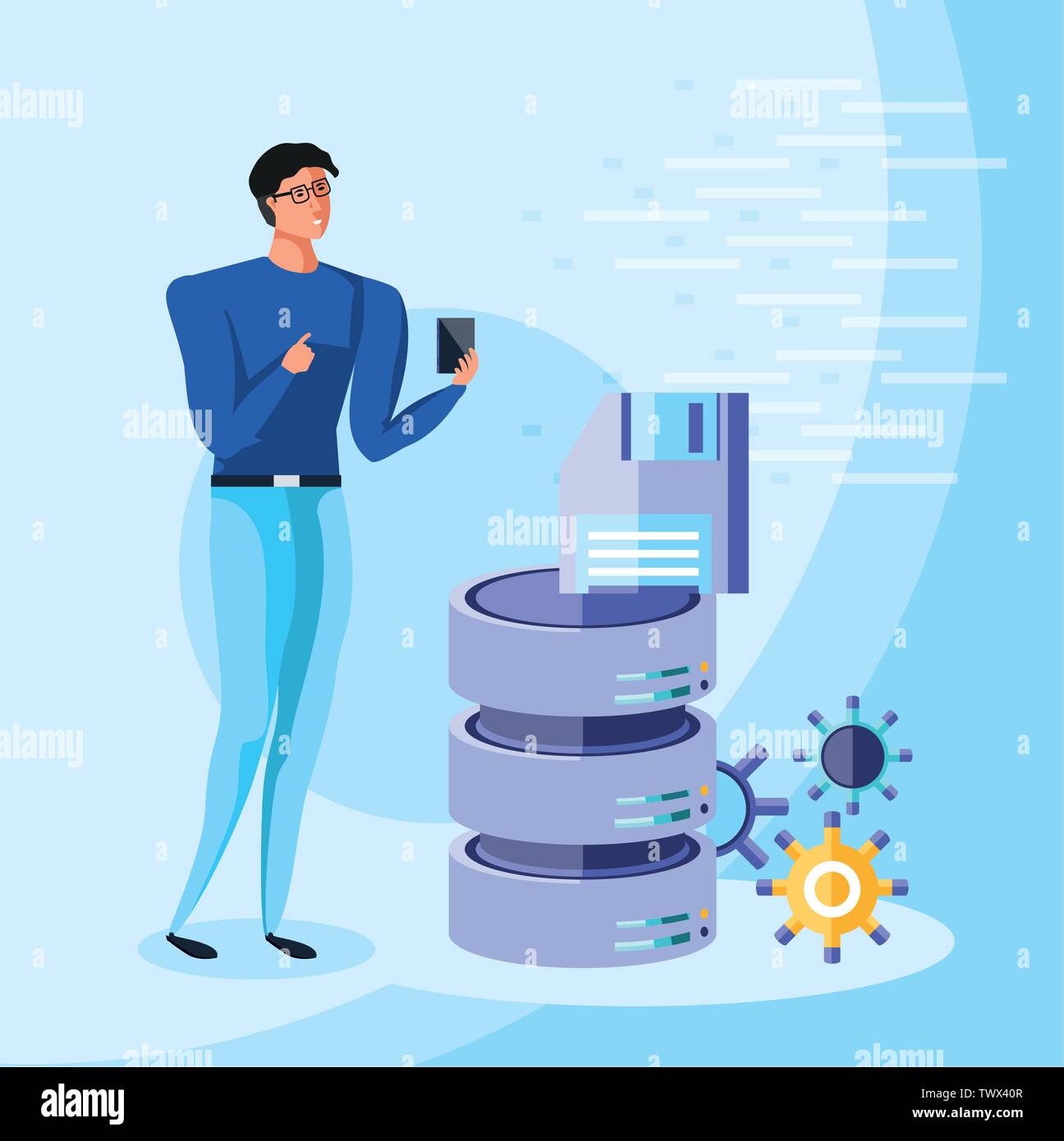 Big data design, Web hosting data center security system and technology theme Vector ...