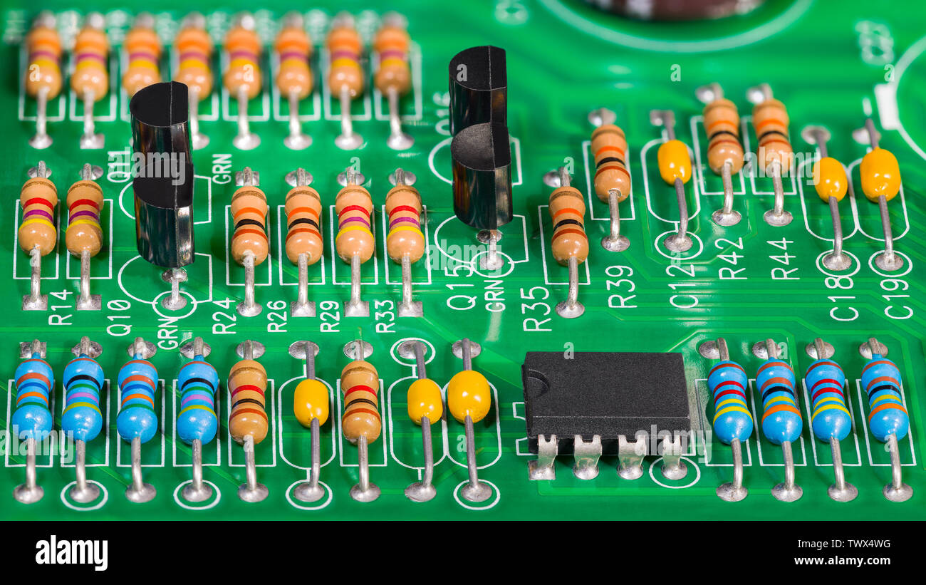 Colored electronic components. Resistors, transistors, capacitors ... Colored electronic components. Resistors, transistors, capacitors ...