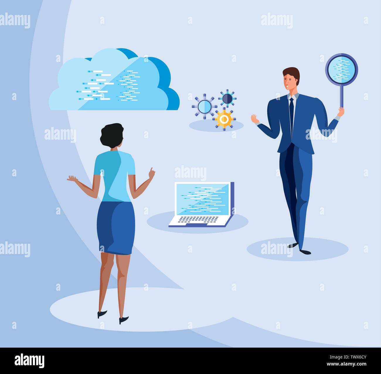 Big data design, Web hosting data center security system and technology theme Vector ...