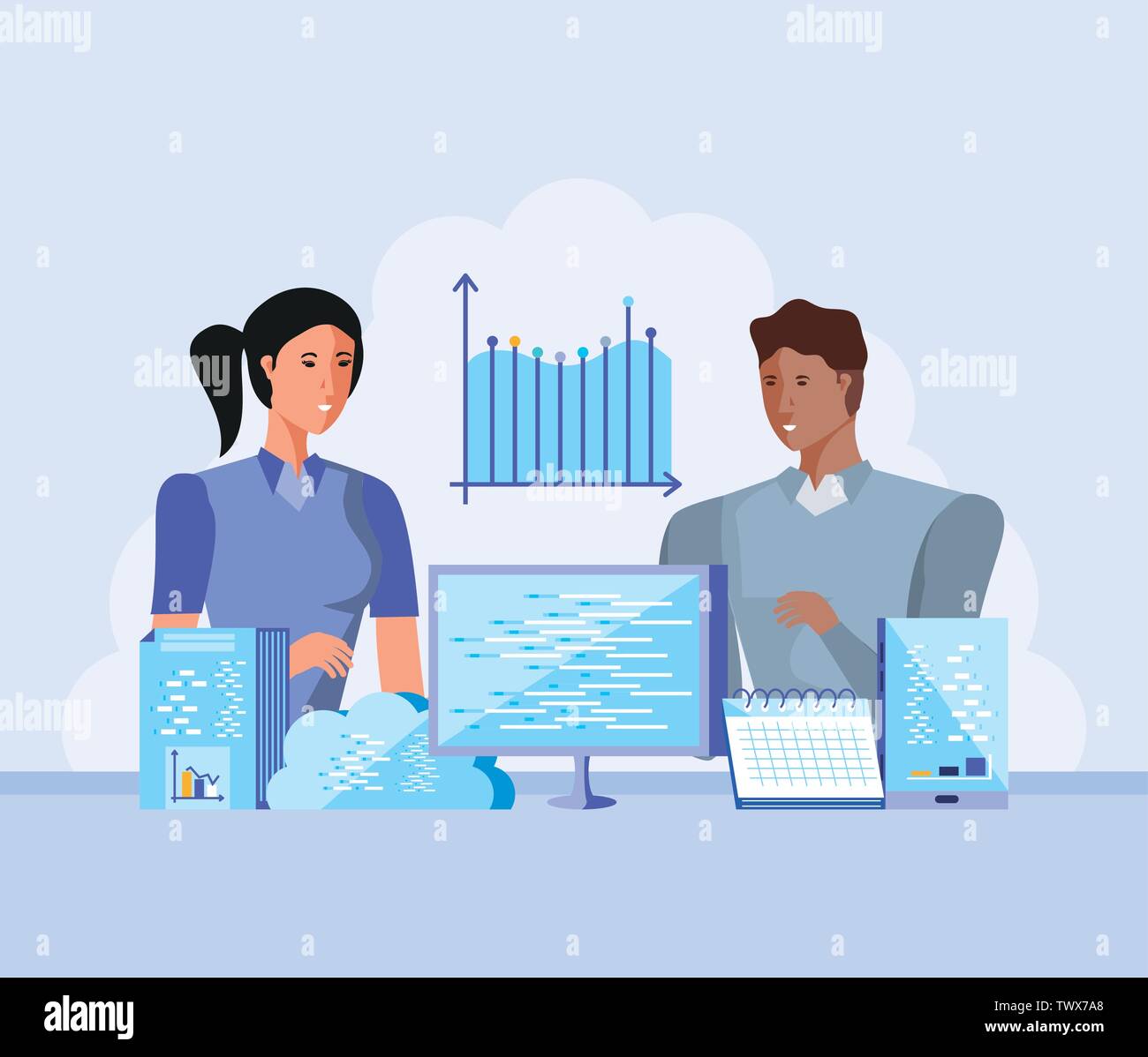 Big data design, Web hosting data center security system and technology theme Vector ...