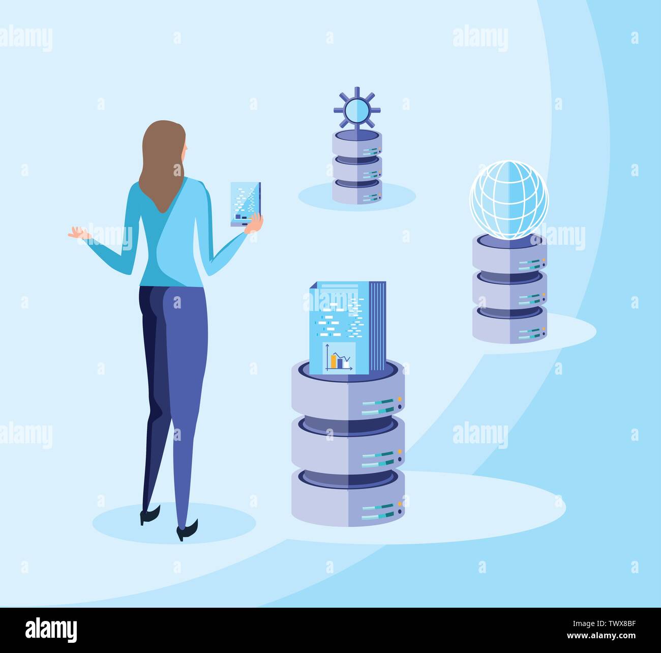 Big data design, Web hosting data center security system and technology theme Vector ...