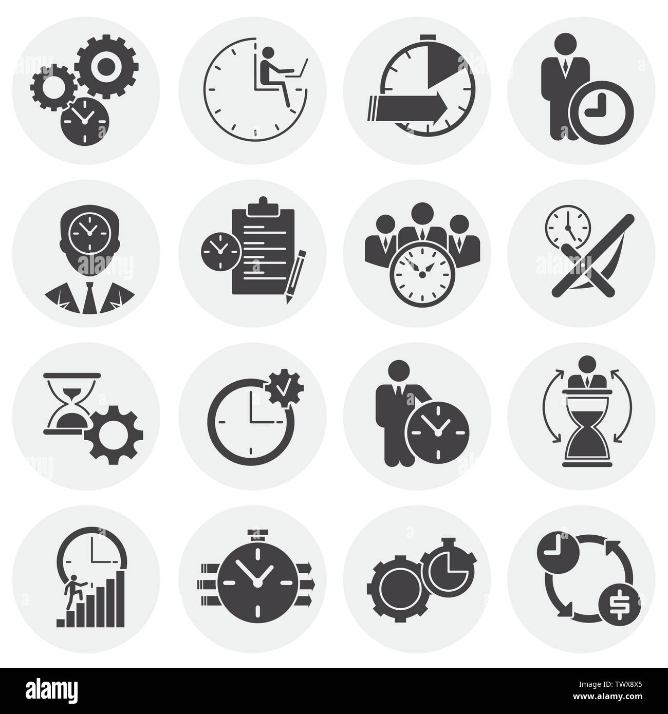 Time management related icons set on background for graphic and web ...