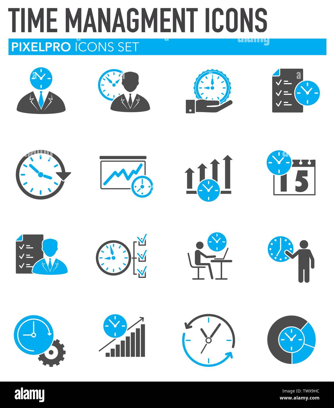 Time management related icons set on background for graphic and web ...