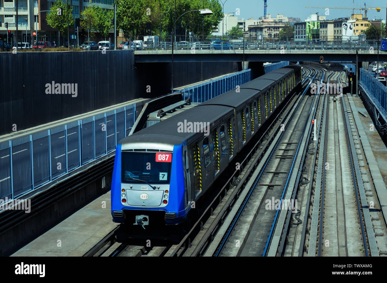 SANTIAGO, CHILE - OCTOBER 2015: A Metro de Santiago train between Los ...