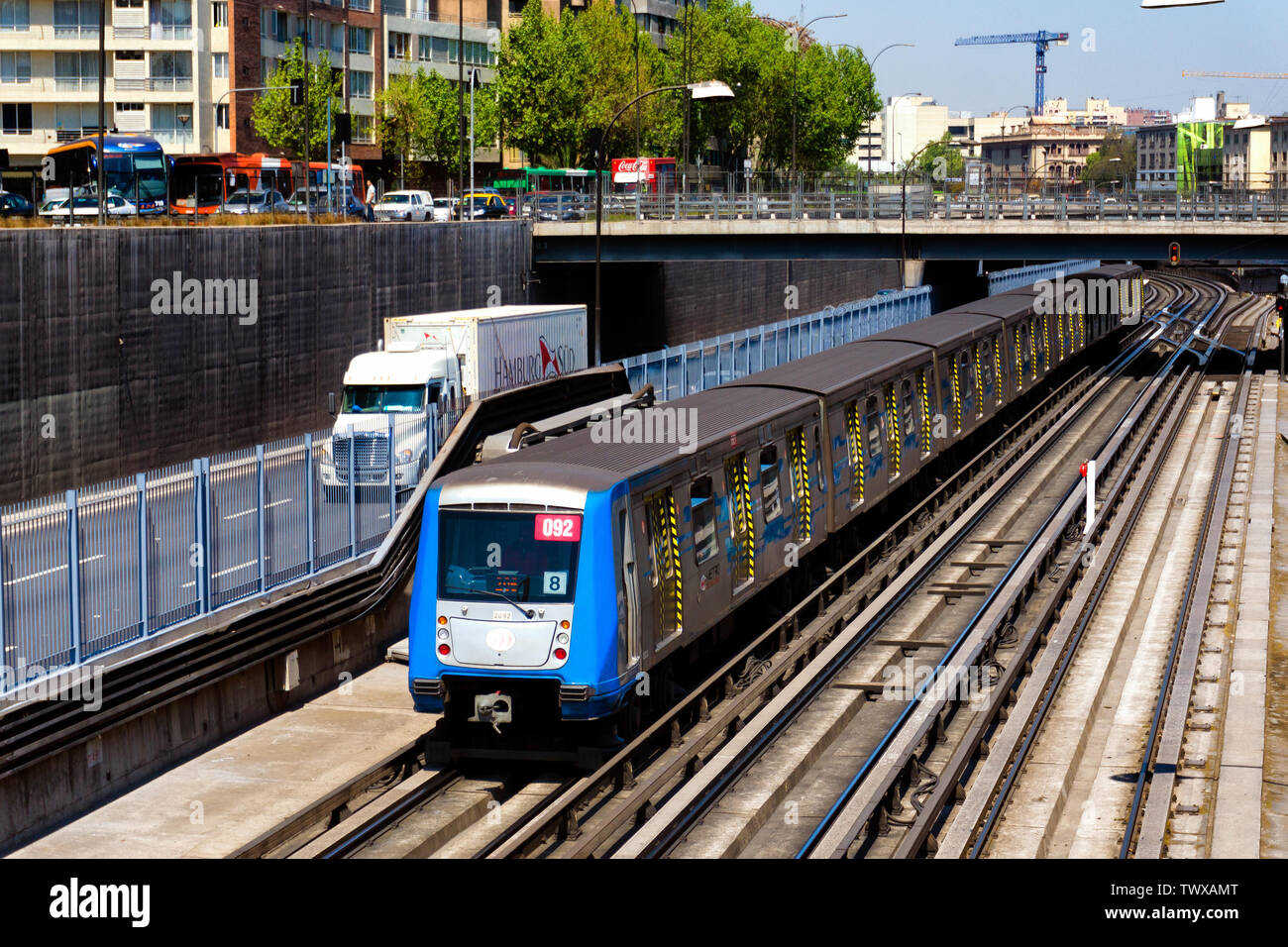 SANTIAGO, CHILE - OCTOBER 2015: A Metro de Santiago train between Los ...