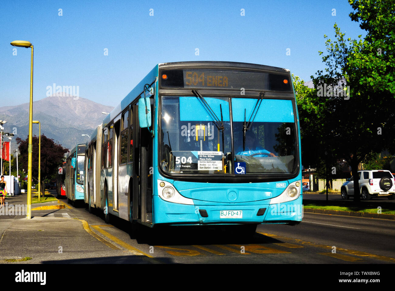 SANTIAGO, CHILE - OCTOBER 2014: Transantiago buses on a bus stop Stock ...