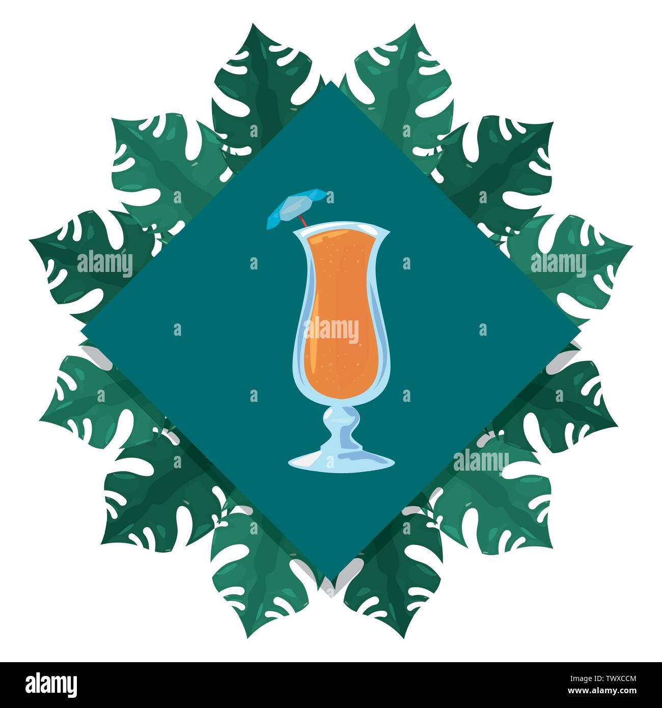 cocktail badge leaves tropical summer vector illustration Stock Vector ...