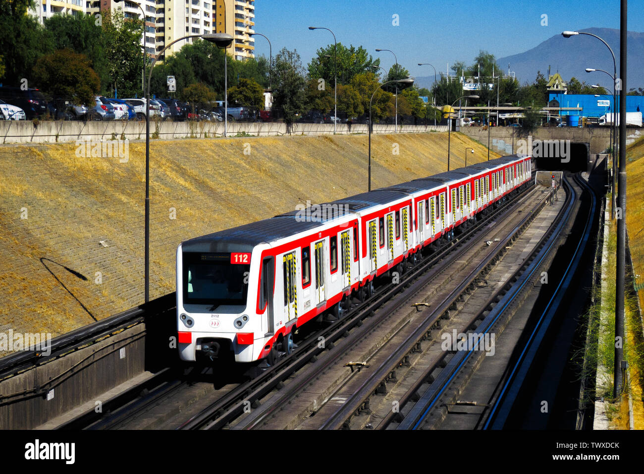 SANTIAGO, CHILE - MARCH 2015: Metro de Santiago train between Pajaritos ...