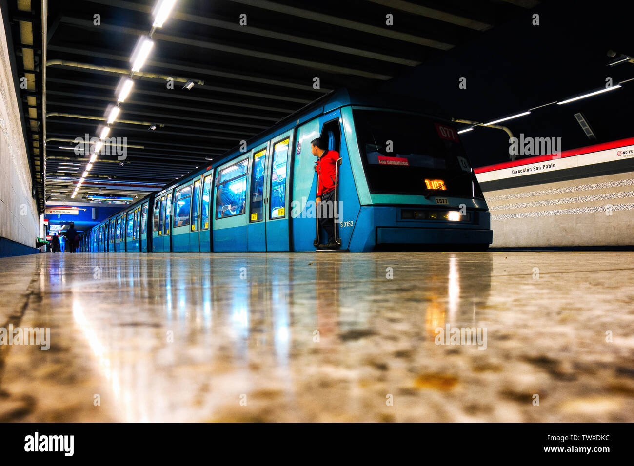 SANTIAGO, CHILE - OCTOBER 2015: A Santiago Metro train at Alcántara ...