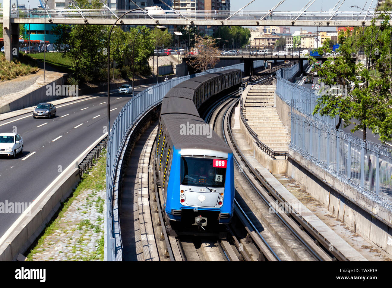 SANTIAGO, CHILE - OCTOBER 2015: A Metro de Santiago train between Los ...