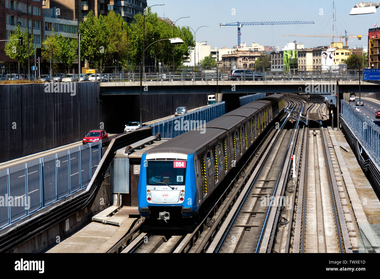 SANTIAGO, CHILE - OCTOBER 2015: A Metro de Santiago train between Los ...