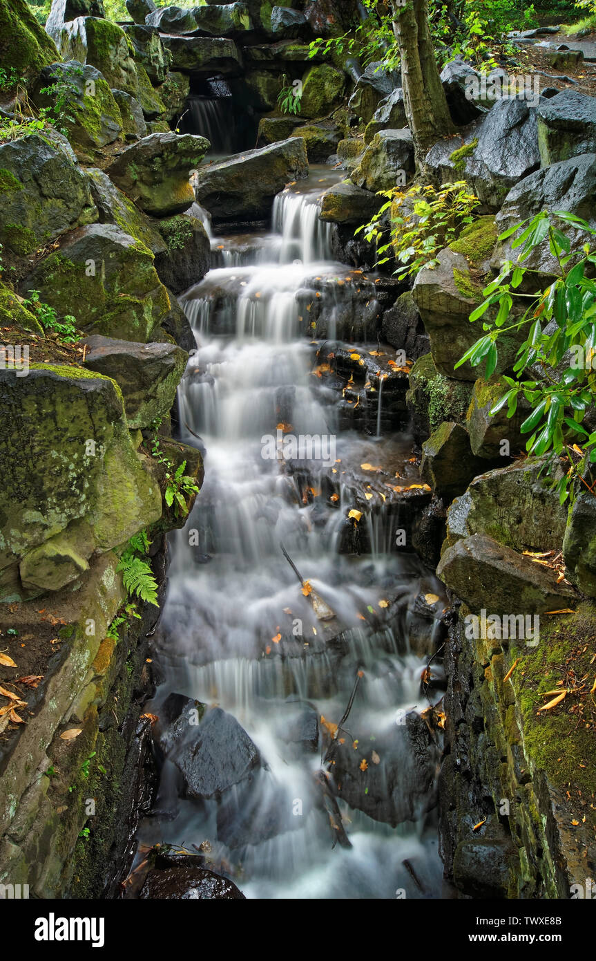 UK, South Yorkshire, Sheffield, Endcliffe Park Waterfalls Stock Photo ...