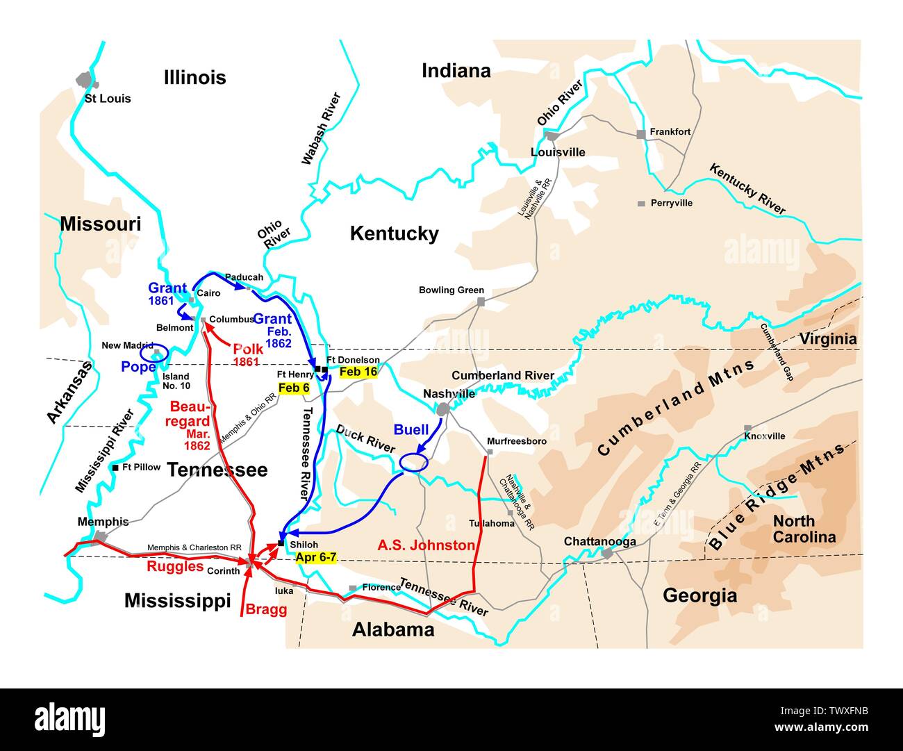 Civil war western theater map hi-res stock photography and images - Alamy