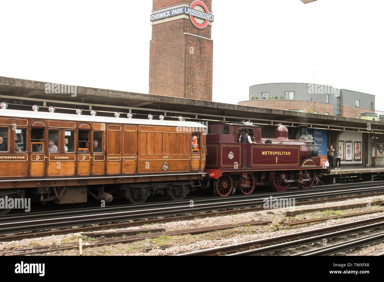 23 June 2019 - London - Metropolitan steam locomotive no 1 hauling a ...